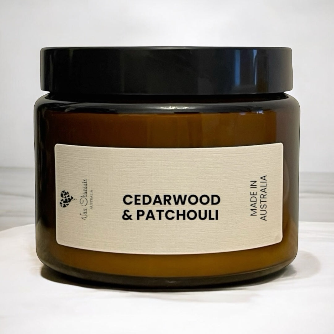 Cedarwood & Patchouli Soy Candle | Amber Jar – Wax Obsession